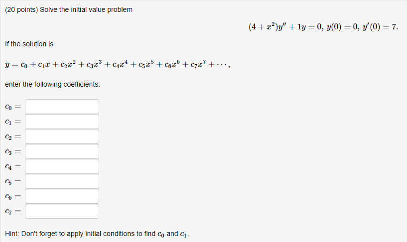 Solved (20 ﻿points) ﻿Solve the initial value | Chegg.com