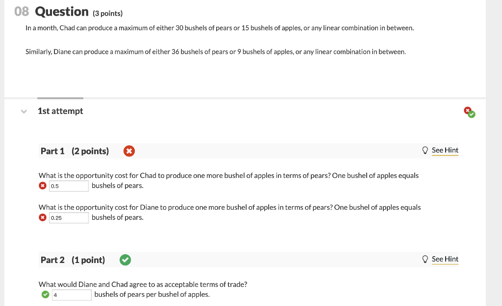 Solved 08 Question (3 points) In a month, Chad can produce a | Chegg.com