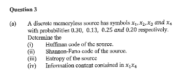 Solved Question 3 A discrete memoryless source has symbols | Chegg.com
