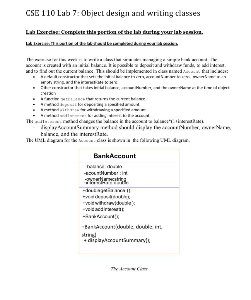 Solved CSE 110 Lab 7: Object design and writing classes Lab | Chegg.com