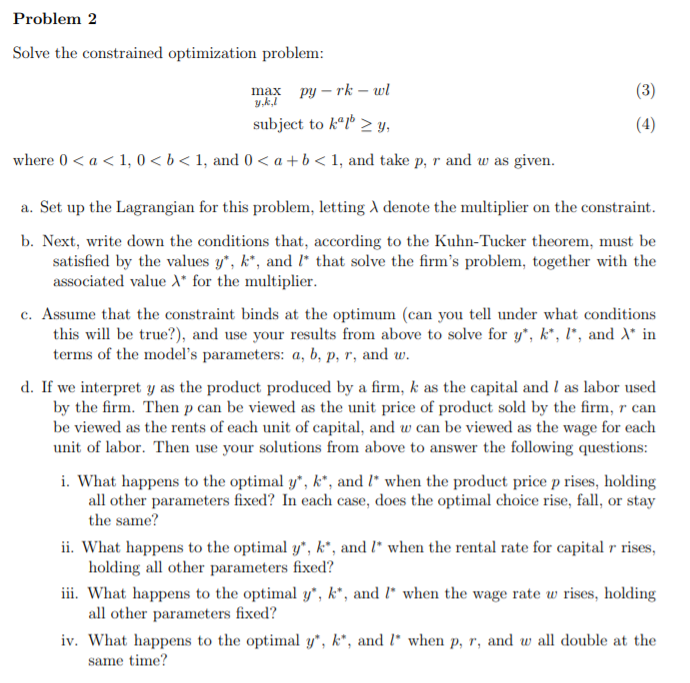 Solved Problem 2 Solve the constrained optimization problem: | Chegg.com