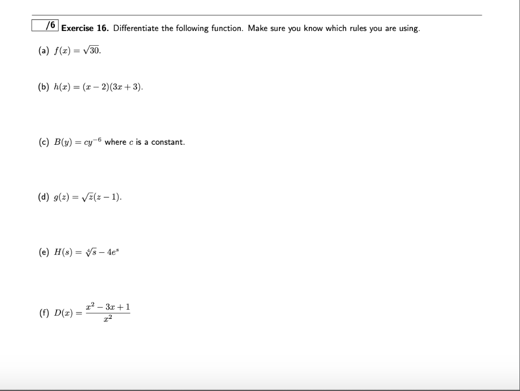 Solved 76 Exercise 16. Differentiate the following function. | Chegg.com
