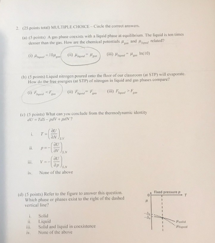 Solved 2. (25 points total) MULTIPLE CHOICE - Circle the | Chegg.com