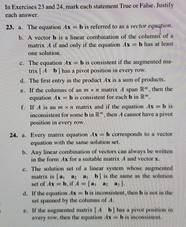 Solved In Exercises 23 and 24. mark each statement True or | Chegg.com