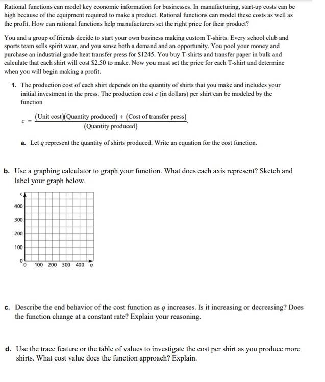 Solved Rational functions can model key economic information | Chegg.com