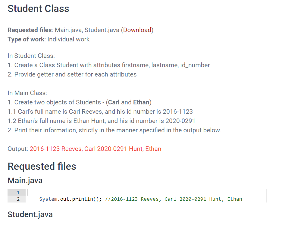 Solved Student Class Requested files: Main.java, | Chegg.com
