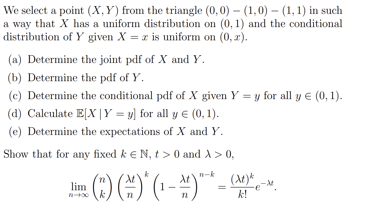 Solved We select a point (X,Y) from the triangle | Chegg.com