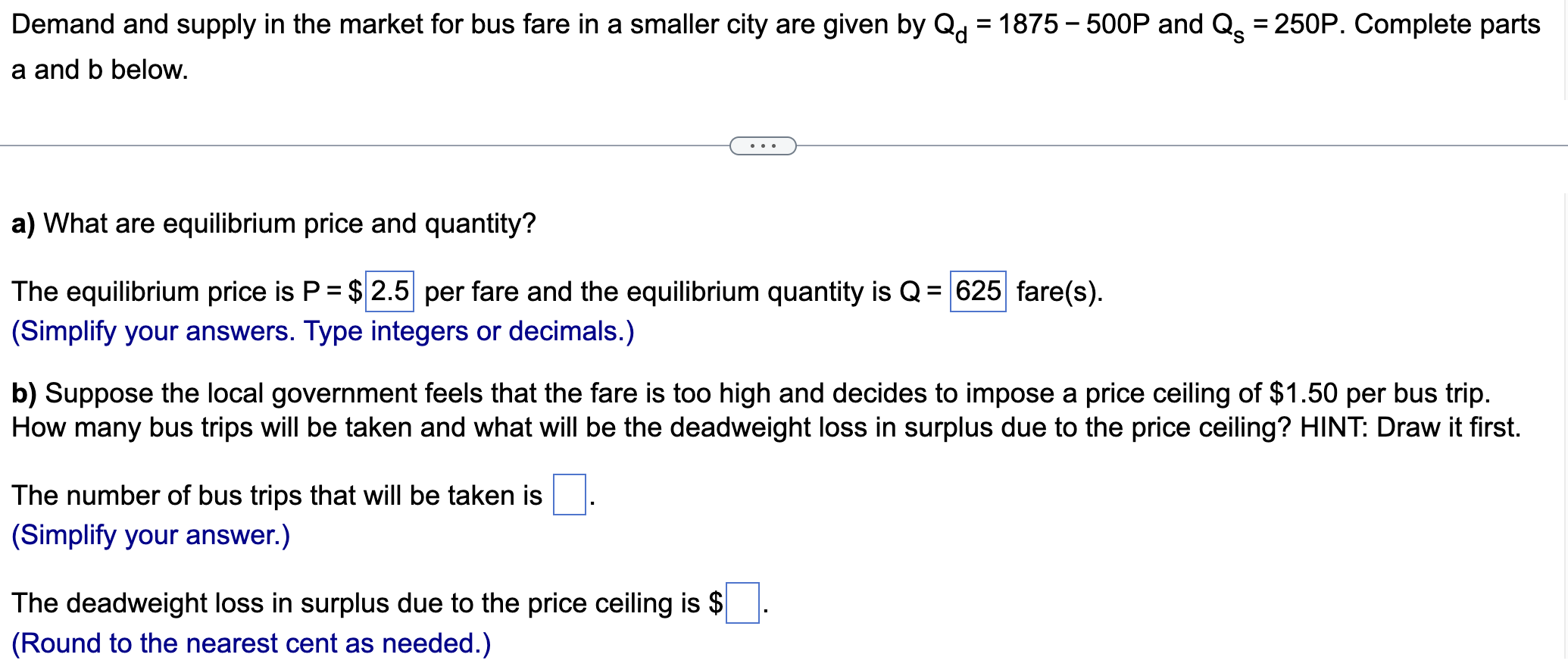 Solved Demand and supply in the market for bus fare in a | Chegg.com