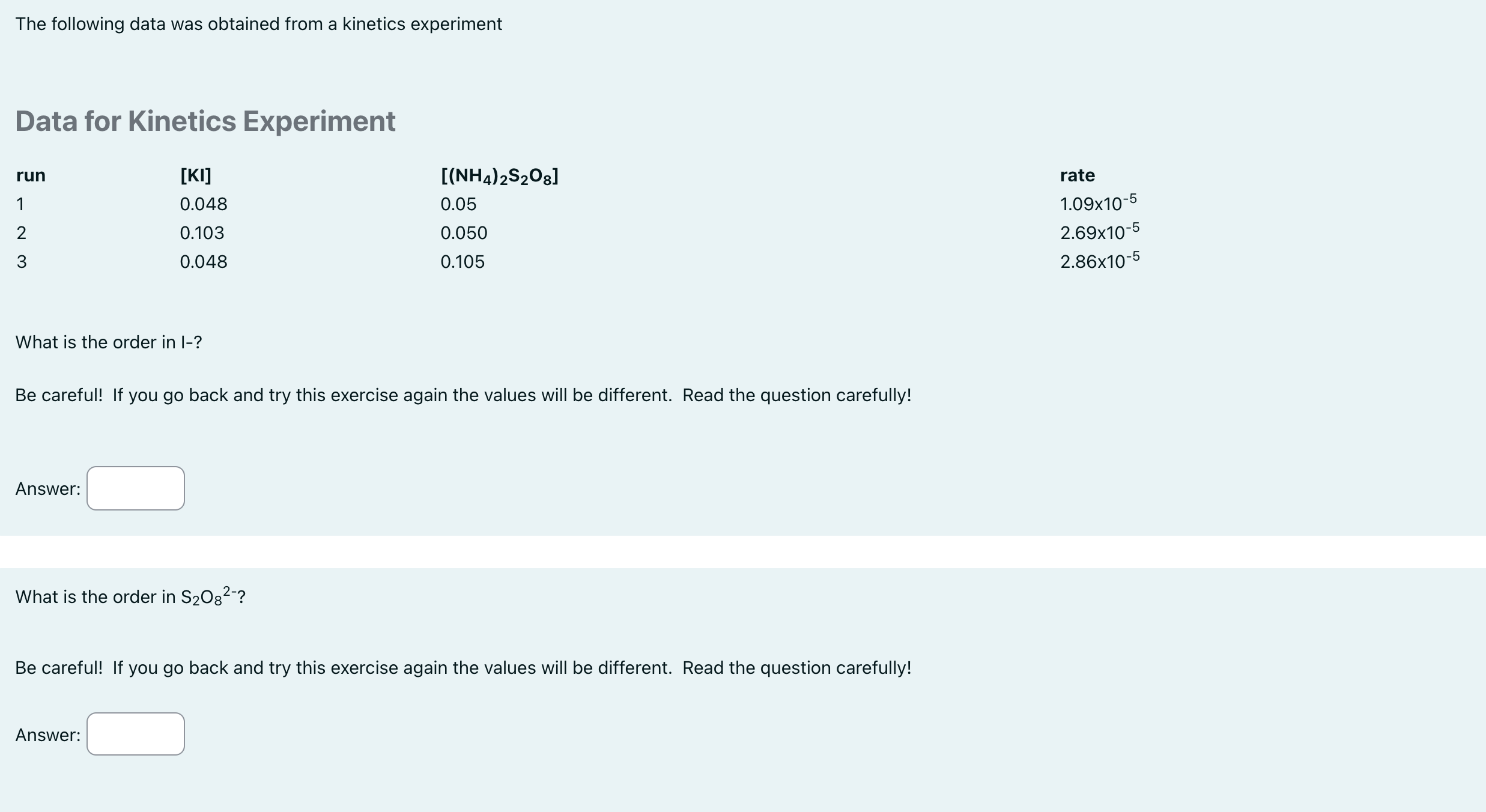 Solved The following data was obtained from a kinetics | Chegg.com