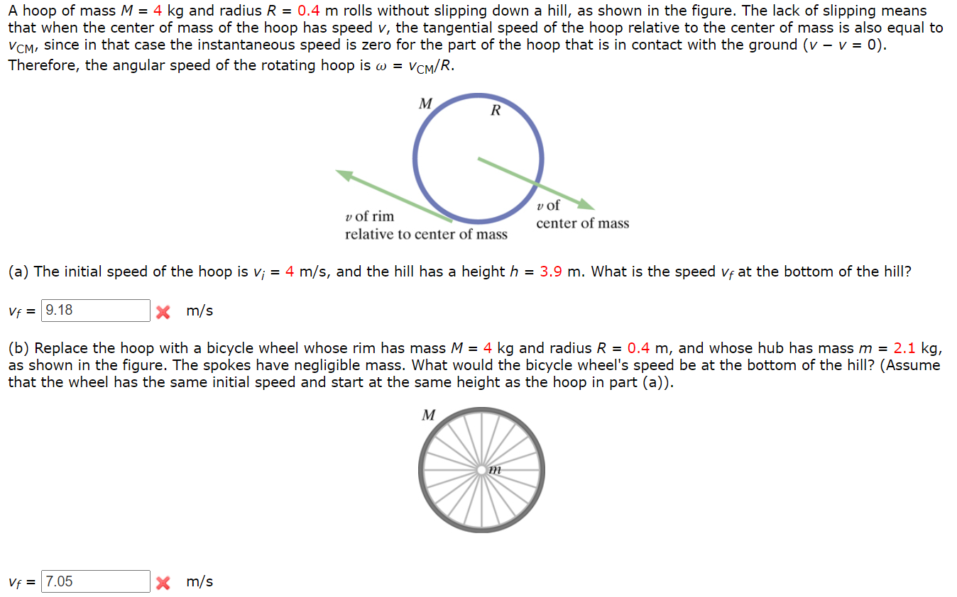 Solved A hoop of mass M = 4 kg and radius R = 0.4 m rolls | Chegg.com