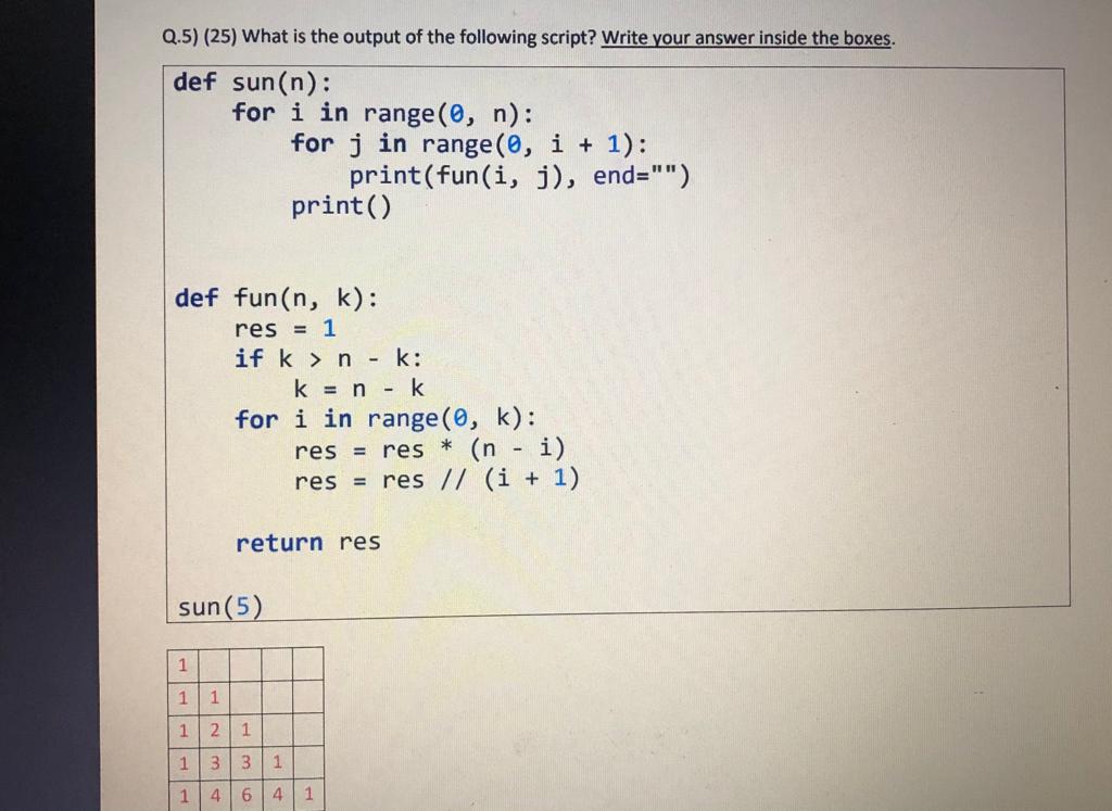 Solved Q.5) (25) ﻿What is the output of the following | Chegg.com
