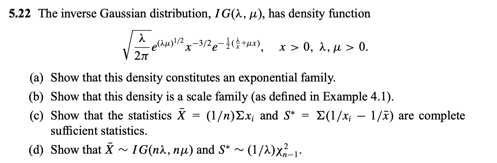 5.22 The inverse Gaussian distribution, IG(a, u), has | Chegg.com