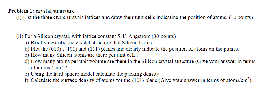 Solved Problem 1: crystal structure (1) List the three cubic | Chegg.com