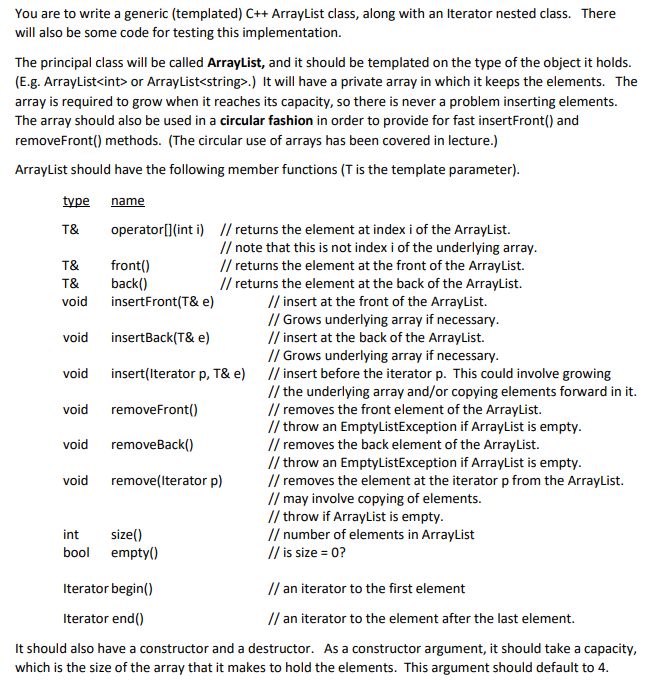 You are to write a generic (templated) C++ ArrayList | Chegg.com