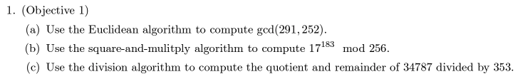 Solved 1. (Objective 1) (a) Use the Euclidean algorithm to | Chegg.com