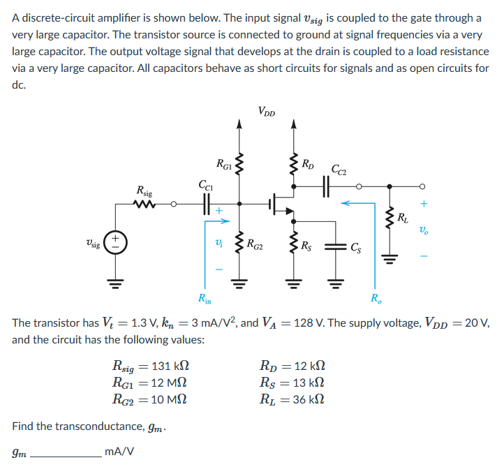 Solved A discrete-circuit amplifier is shown below. The | Chegg.com