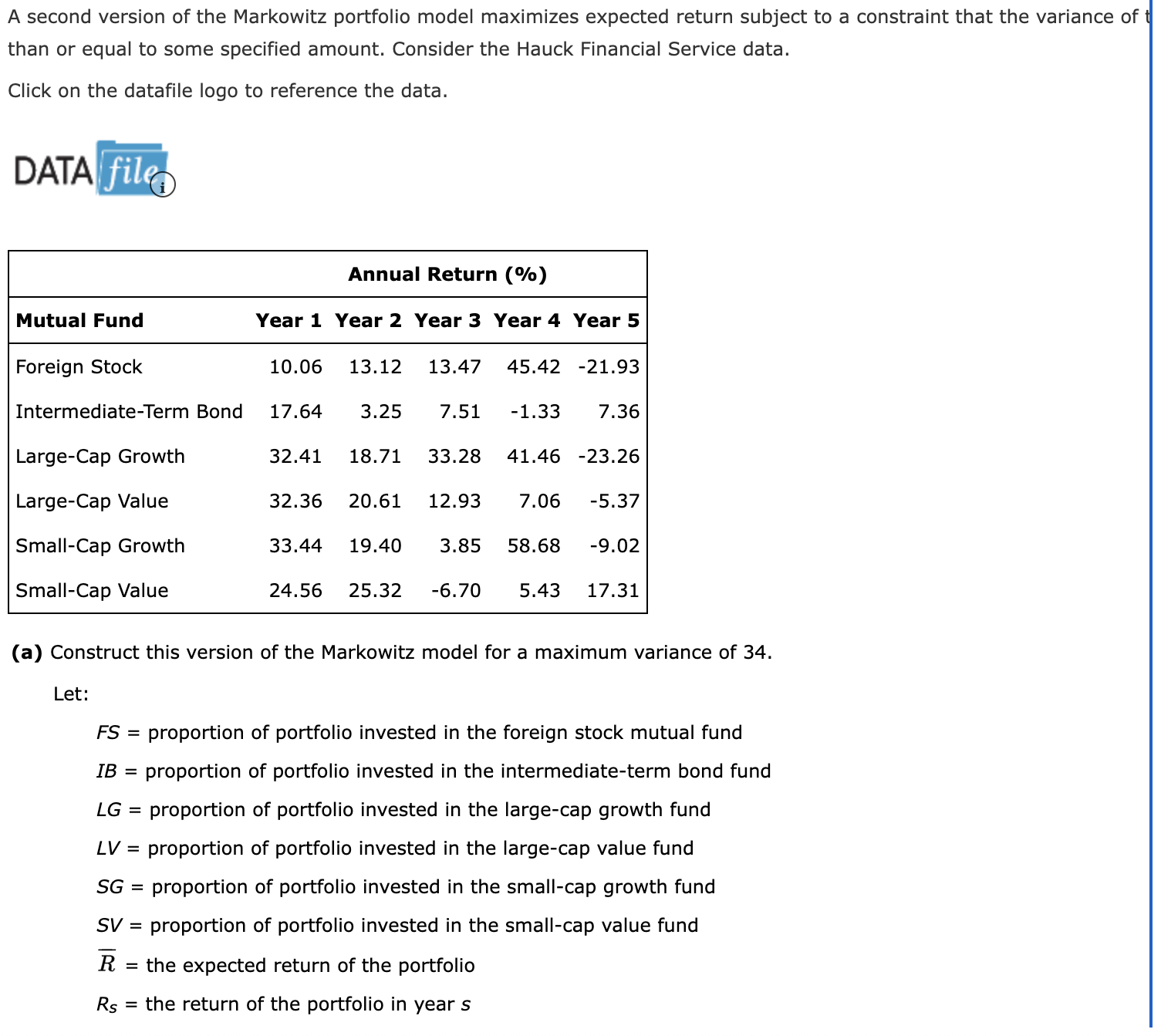 Solved A second version of the Markowitz portfolio model | Chegg.com