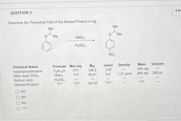Solved 4p QUESTION 3 Determine the Theoretical Yield of the | Chegg.com