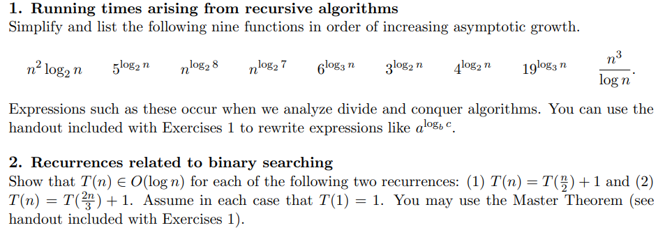 Solved Running times arising from recursive | Chegg.com