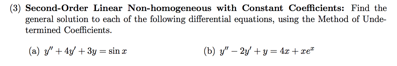 Solved (3) Second-Order Linear Non-homogeneous with Constant | Chegg.com