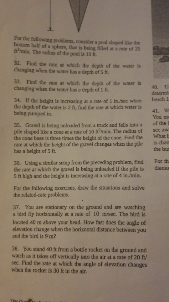 For the following problems, consider a pool shaped | Chegg.com