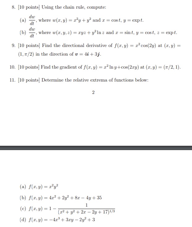 Solved [10 ﻿points] ﻿Using the chain rule, compute:(a) dwdt, | Chegg.com