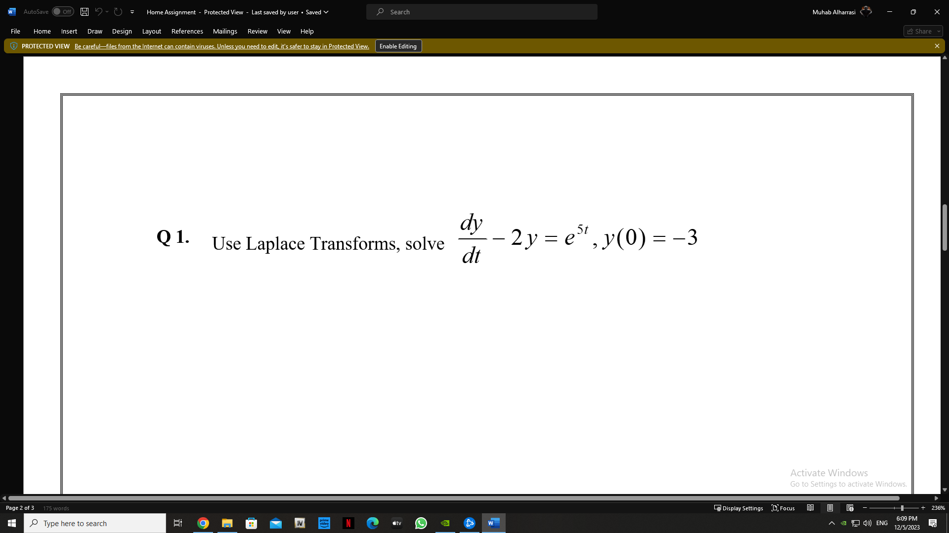 Solved Q 1. Use Laplace Transforms, solve | Chegg.com