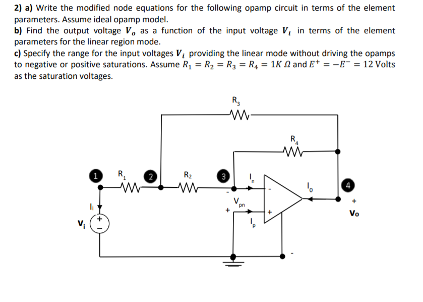 Solved 2) a) Write the modified node equations for the | Chegg.com