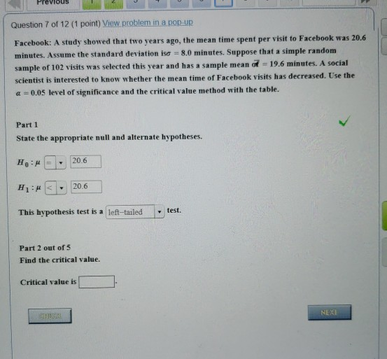 Solved Previous Question 7 of 12 (1 point) View.problem in a | Chegg.com