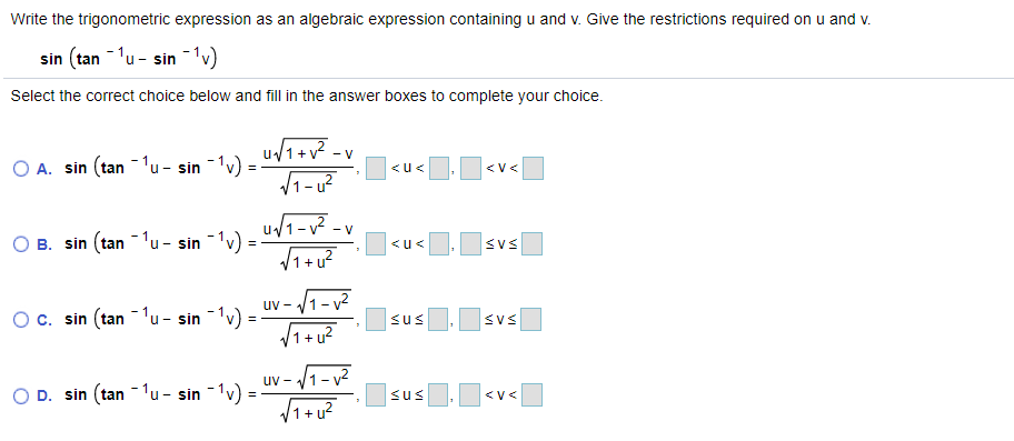 Solved Write The Trigonometric Expression As An Algebraic 9555