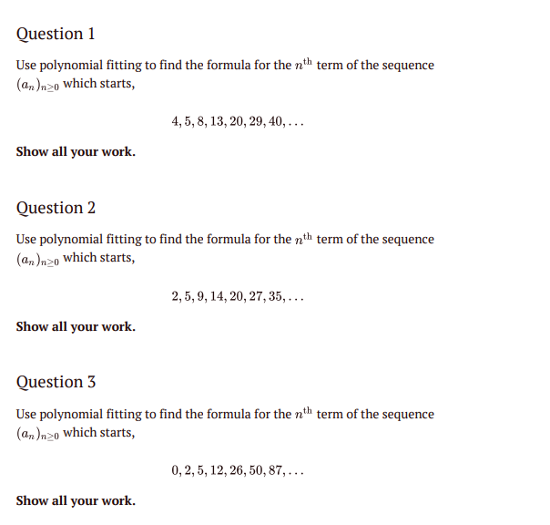 Solved Question 1 Use polynomial fitting to find the formula | Chegg.com