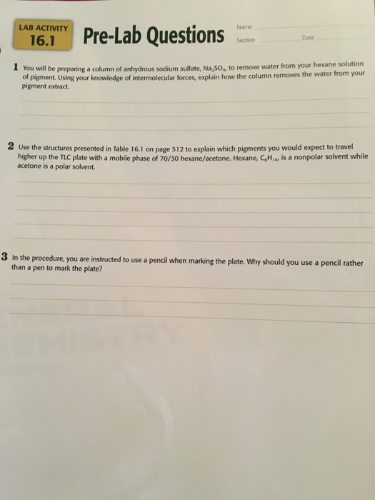 16 Pre-Lab Questions LAB ACTIVITY Name 16.1 Date | Chegg.com