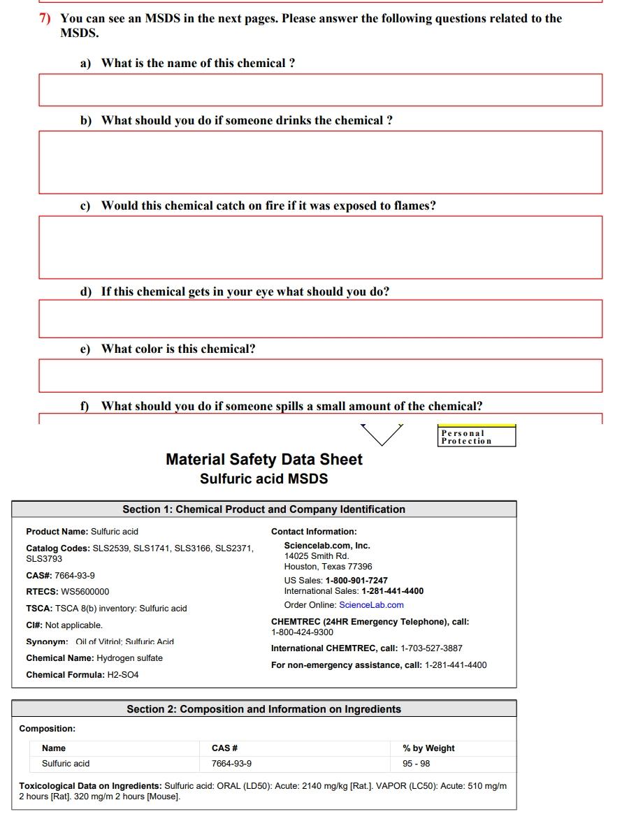 7) You can see an MSDS in the next pages. Please | Chegg.com