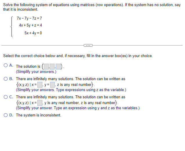 Solved Solve the following system of equations using | Chegg.com