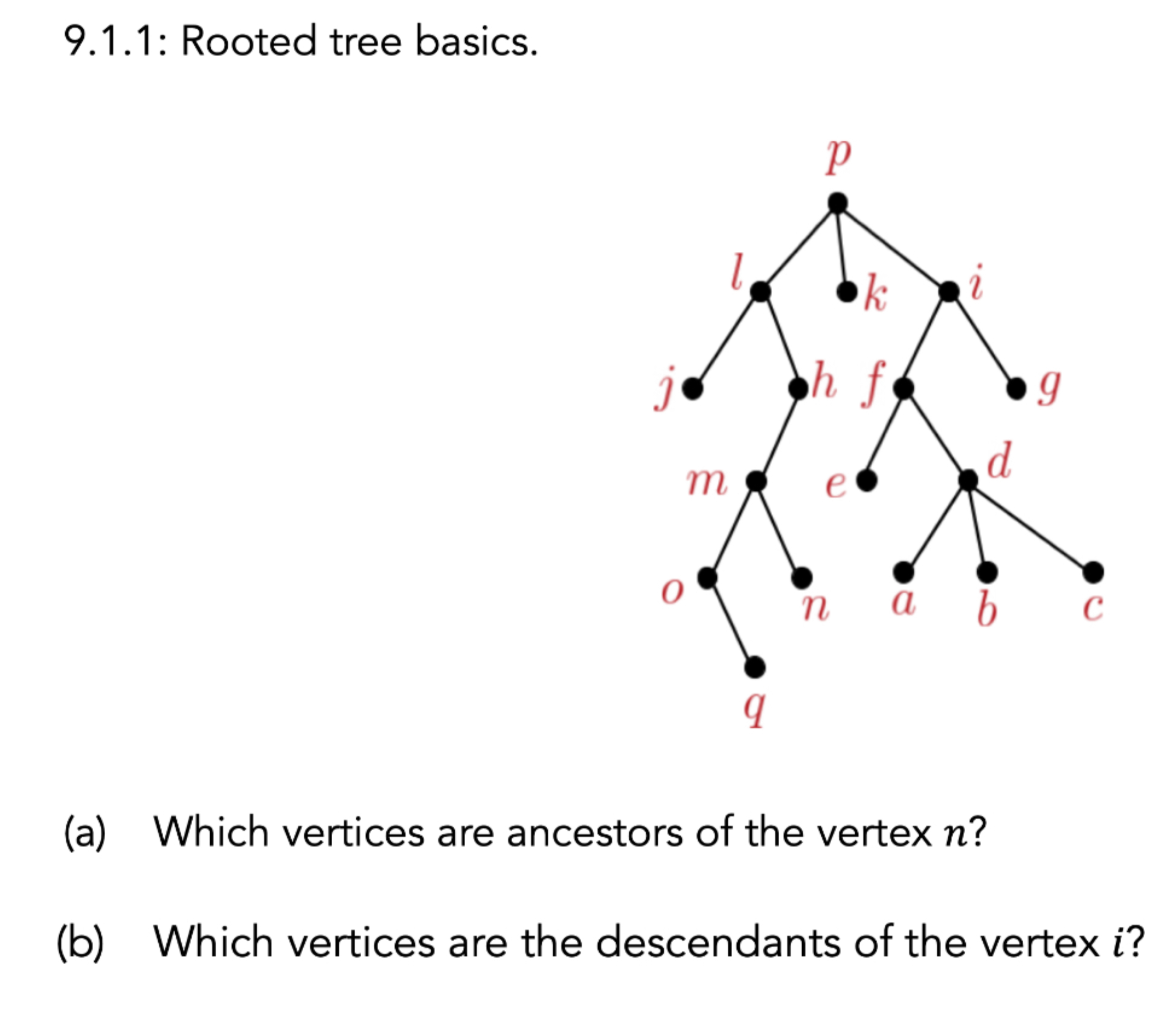 [Solved]: 9.1.1: Rooted tree basics. q (a) Which vertices a