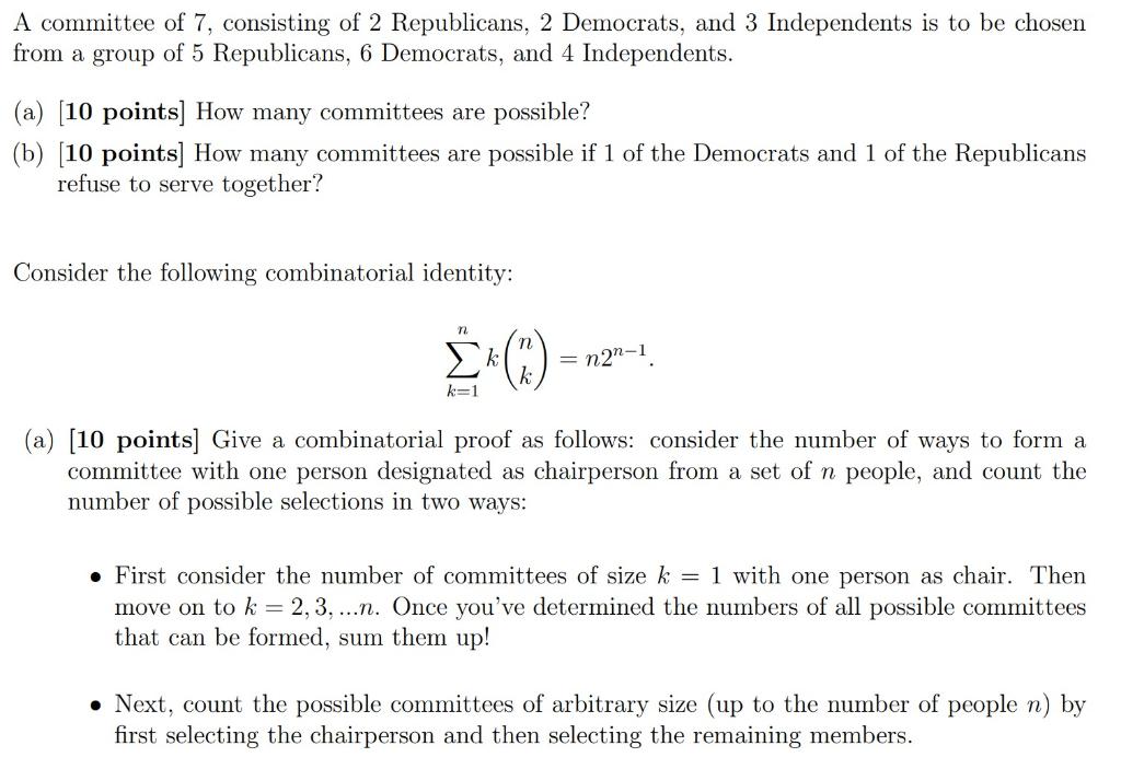 Solved A committee of 7, consisting of 2 Republicans, 2 | Chegg.com