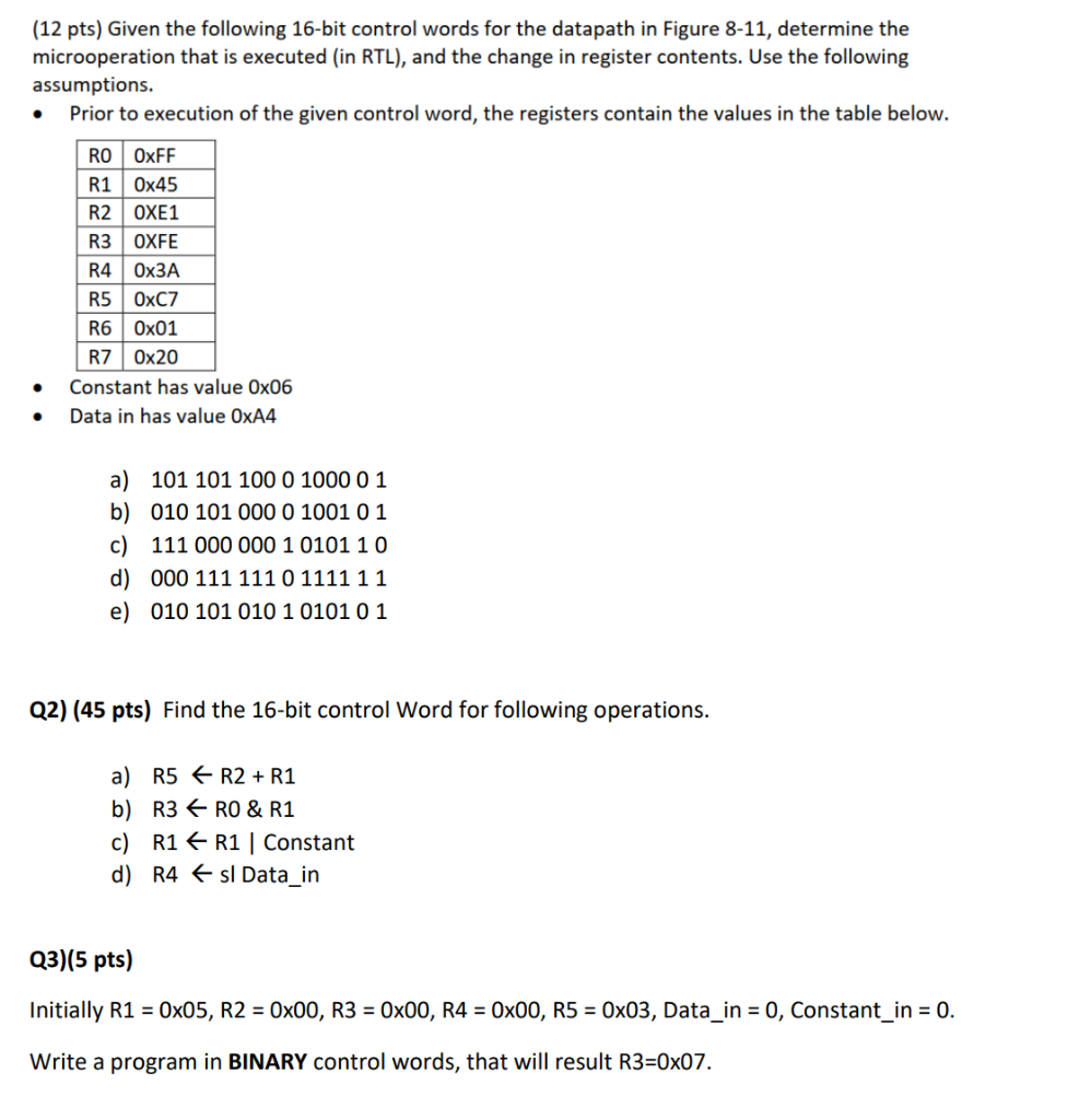 [Solved]: (12 pts) Given the following 16-bit control word