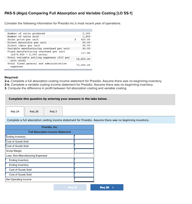 Solved PA5-5 (Algo) Comparing Full Absorption and Variable | Chegg.com