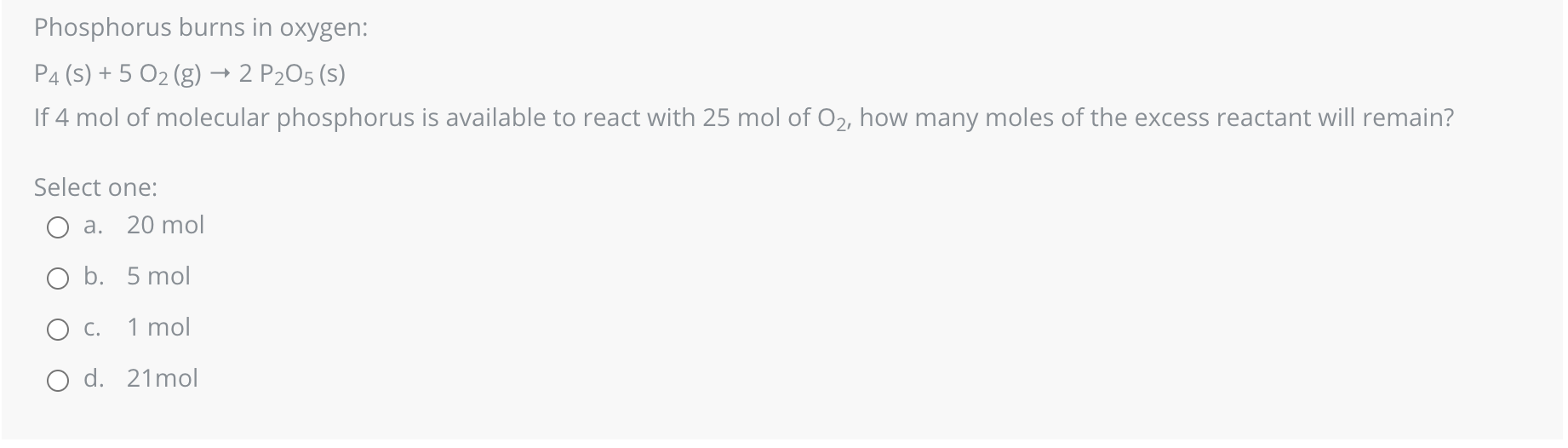 Solved Phosphorus burns in oxygen: P4 (s) + 5 O2(g) + 2 P2O5 | Chegg.com
