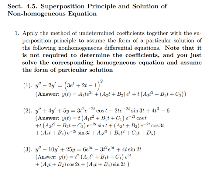 Solved Sect. 4.5. Superposition Principle and Solution of | Chegg.com