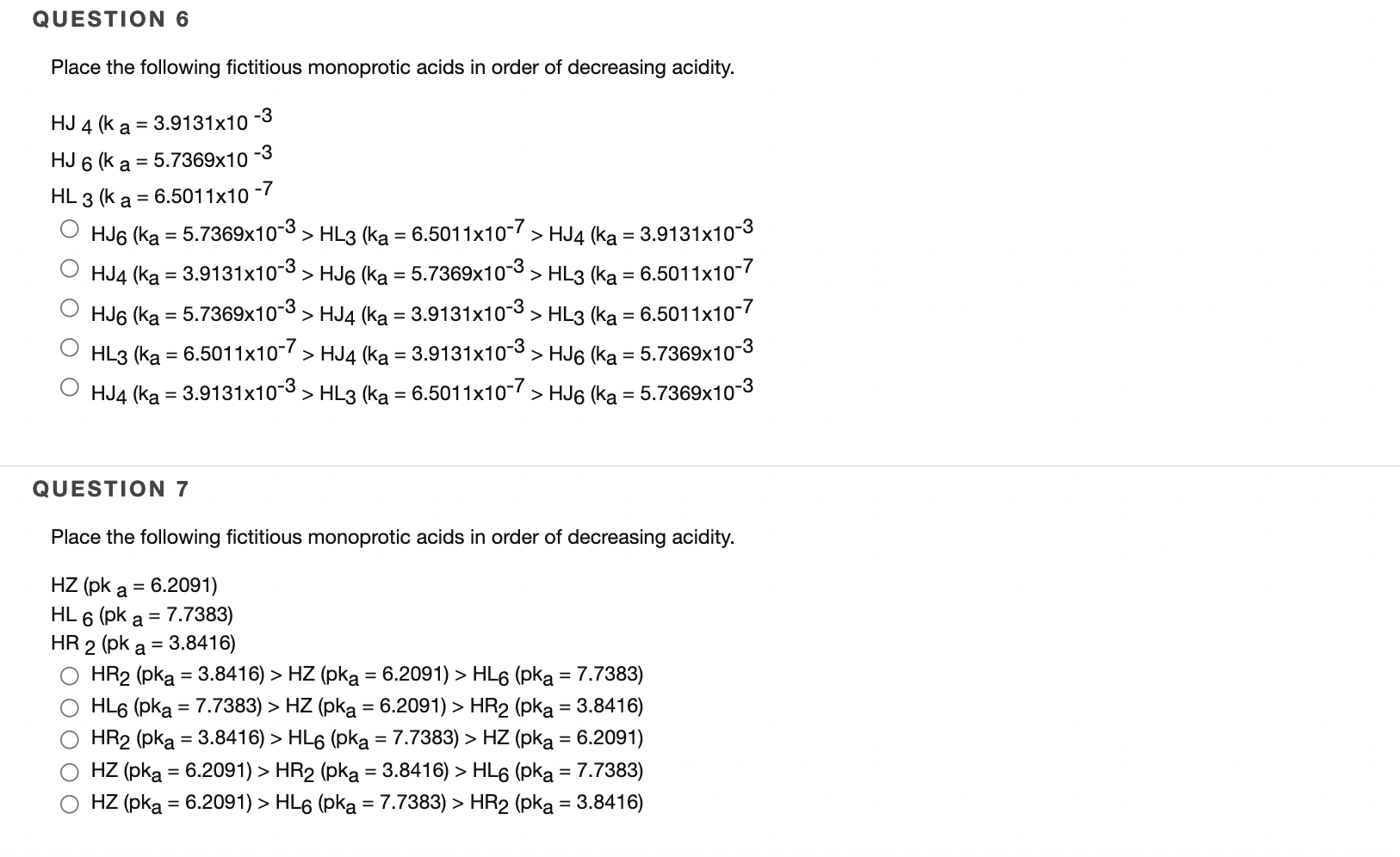 Solved Place the following fictitious monoprotic acids in | Chegg.com