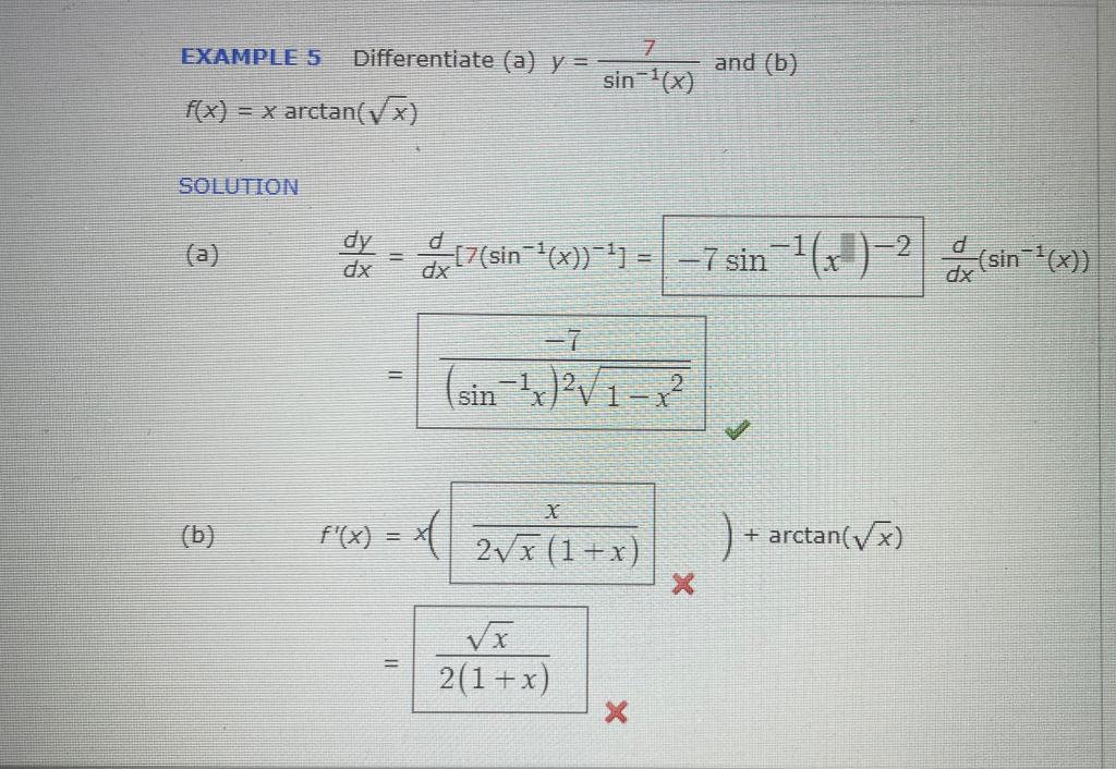Solved EXAMPLE 5 Differentiate (a) y=sin−1(x)7 and (b) | Chegg.com