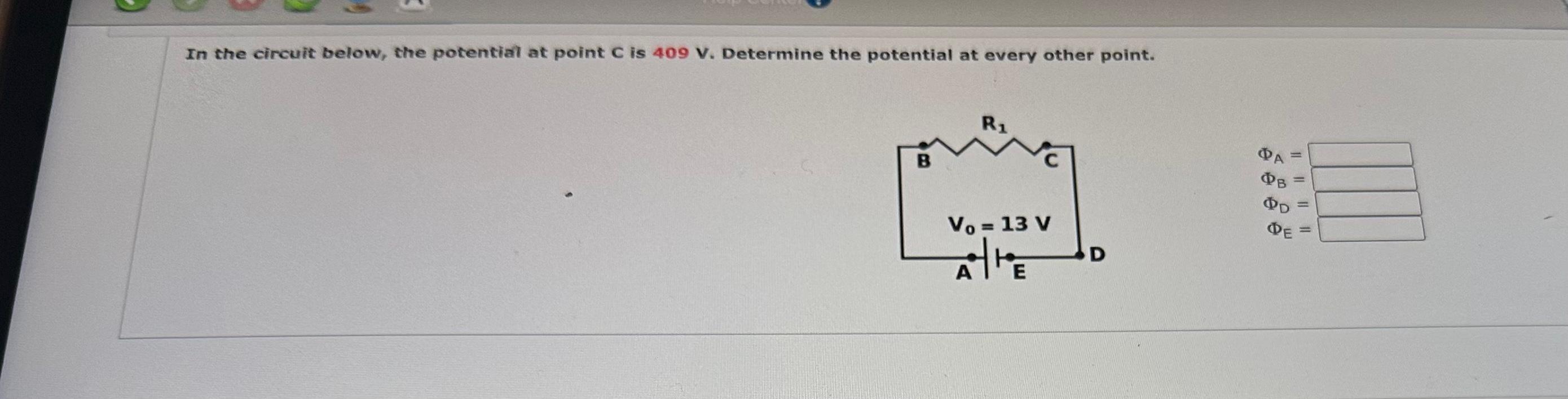 Solved In the circuit below, the potential at point C is 409 | Chegg.com