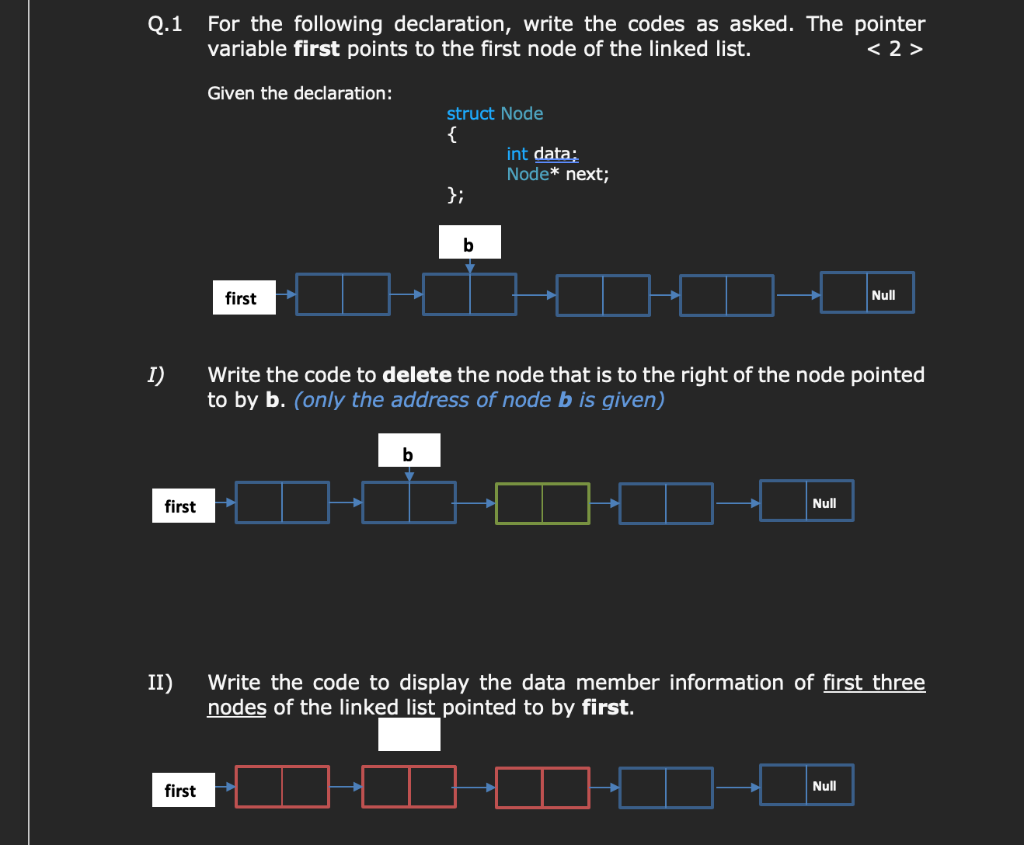 Solved Q.1 For the following declaration, write the codes as | Chegg.com