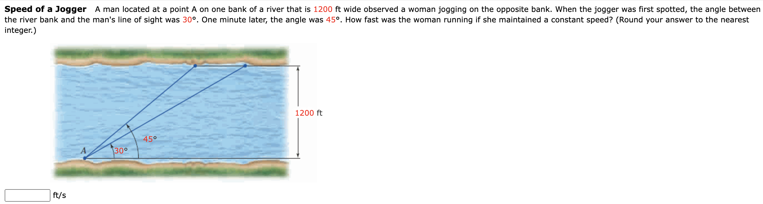 Solved A man located at a point A on one bank of a river | Chegg.com