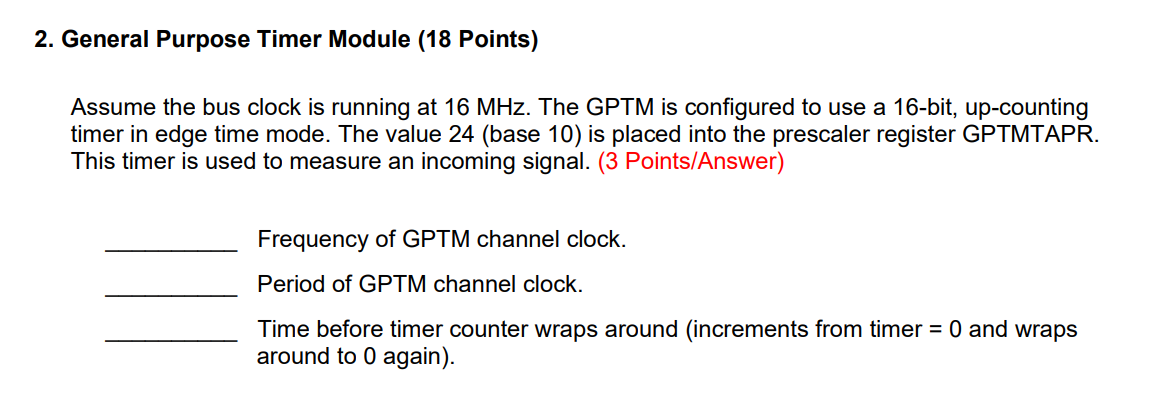 2. General Purpose Timer Module (18 Points) Assume | Chegg.com