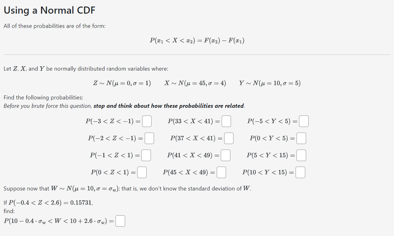 Solved Using a Normal CDF All of these probabilities are of | Chegg.com