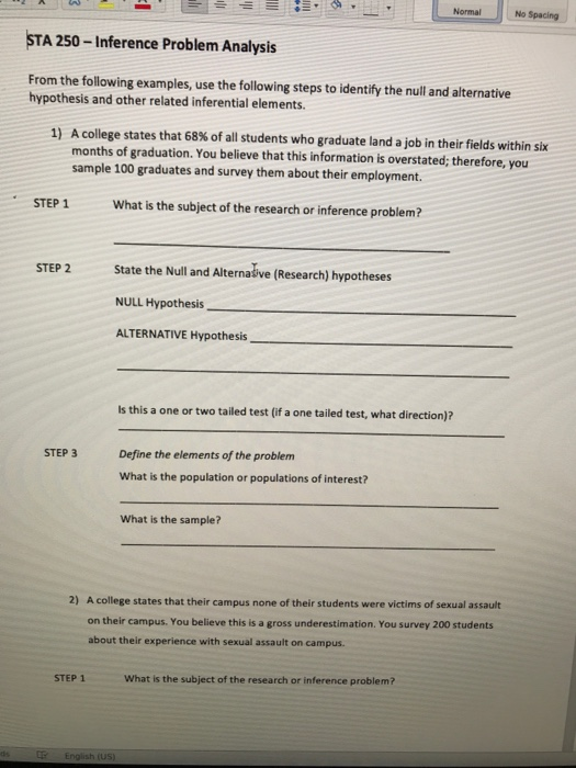Solved NormalNo Spacing STA 250-Inference Problem Analysis | Chegg.com
