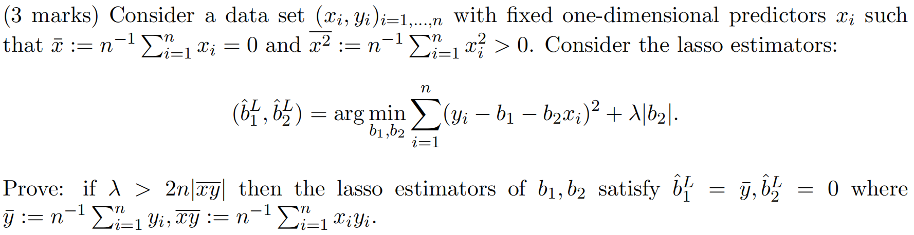 Solved (3 ﻿marks) ﻿Consider a data set (xi,yi)i=1,dots,n | Chegg.com
