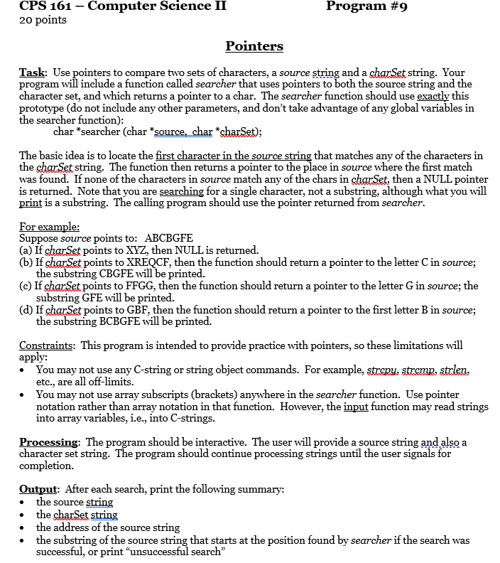 Solved Program #9 CPS 161 - Computer Science II 20 points | Chegg.com